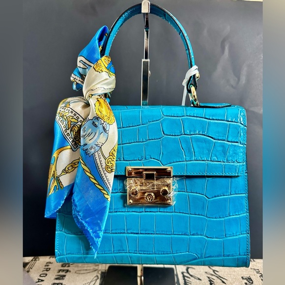 German Fuentes | Bags | Italian Leather Croco Embossed Bag Handbag With ...